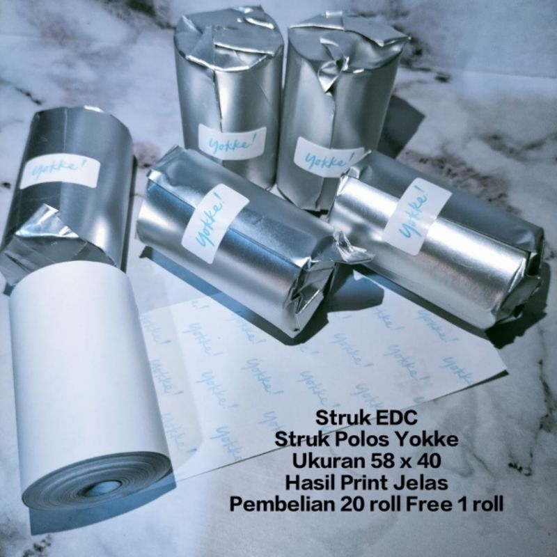 Jual (SIAP KIRIM) 20ROLL FREE 1ROLL KERTAS THERMAL POLOS STRUK KASIR 58X40MM MERK YOKKE PRINTER ...