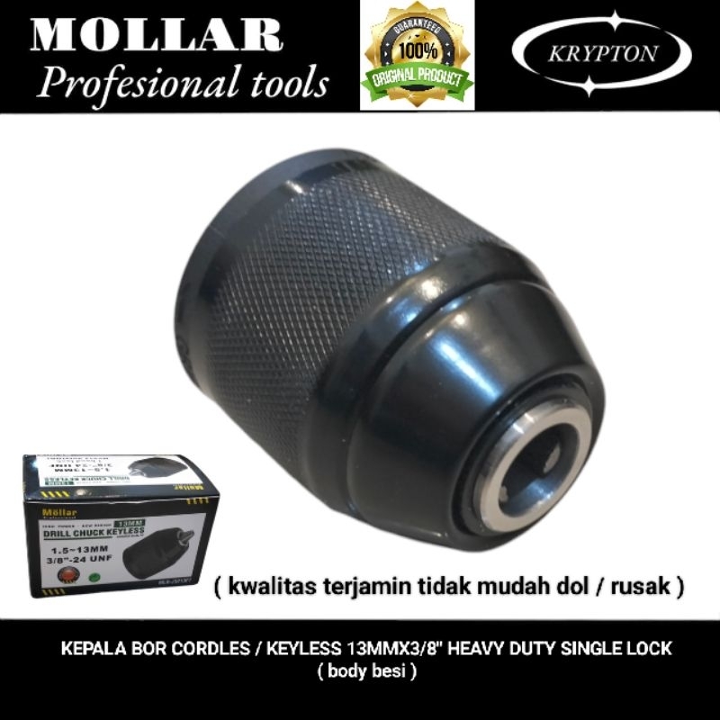 Jual mollar kepala bor cordles 13mmx3/8" body besi single lock jaminan ...