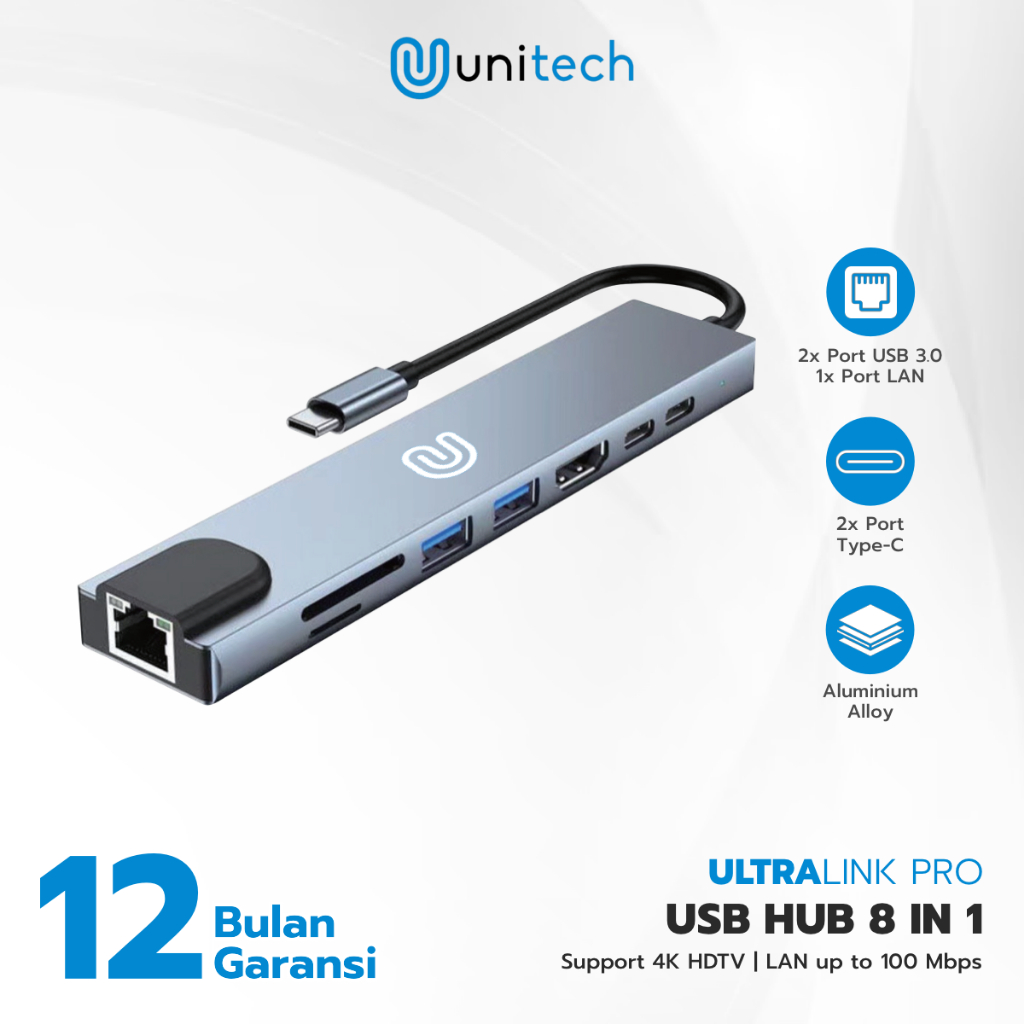Jual USB HUB Converter Type C HUB 3.0 4K HDMI + LAN | 8 in 1 ...