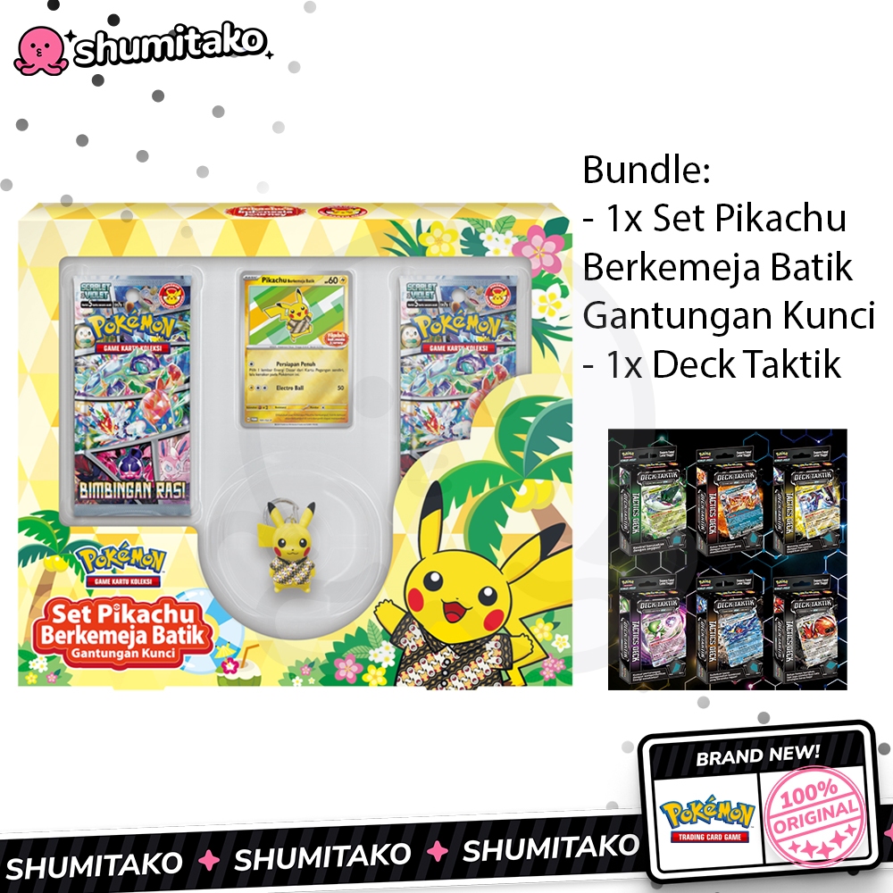 Jual Kartu Pokemon TCG Set Pikachu Berkemeja Batik Gantungan Kunci + EX Starter Deck Taktik ...