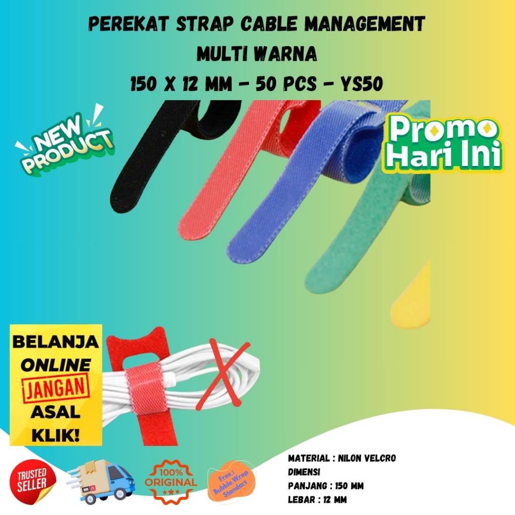 Jual Kabel Ties Pengikat Strap Cable Management Reusable Multiwarna 50 ...