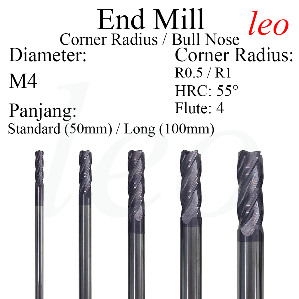 Jual End Mill Carbide Leo Bull Nose / Corner Radius 4mm R0.5/R1 HRC 55 ... Jual End Mill Carbide Leo Bull Nose / Corner Radius 4mm R0.5/R1 HRC 55 ...
