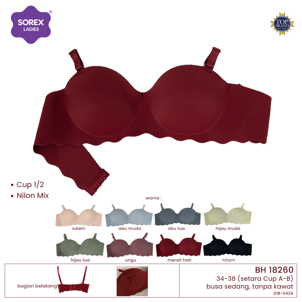 Jual Sorex Bra Tanpa Kawat Push Up Busa Kait 3 Half Cup A-B Pori Pori ...