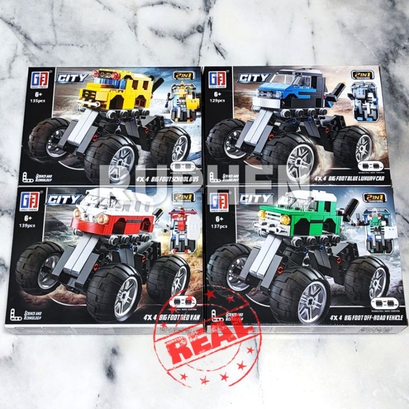 Jual GF Great Friend Bricks City Civil Car Big Foot 2 in 1 Deformation ...