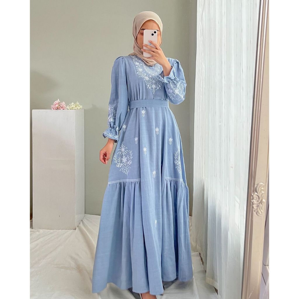 Jual Gamis Wanita Elegant Mewah Edelia Maxy BO Bahan Kain Linen Premium ...