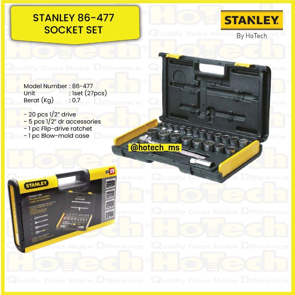 Jual STANLEY | 86-477 Socket Set | Socket Set 1/2" Dr-12PT- Metric-27pcs | Shopee Indonesia