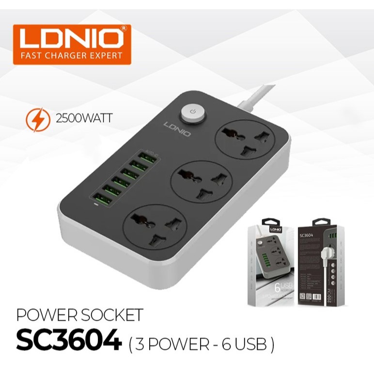 Jual LDNIO SC3604 Stop Kontak 3 Colokan Listrik | 6 USB Fast Charging | Shopee Indonesia