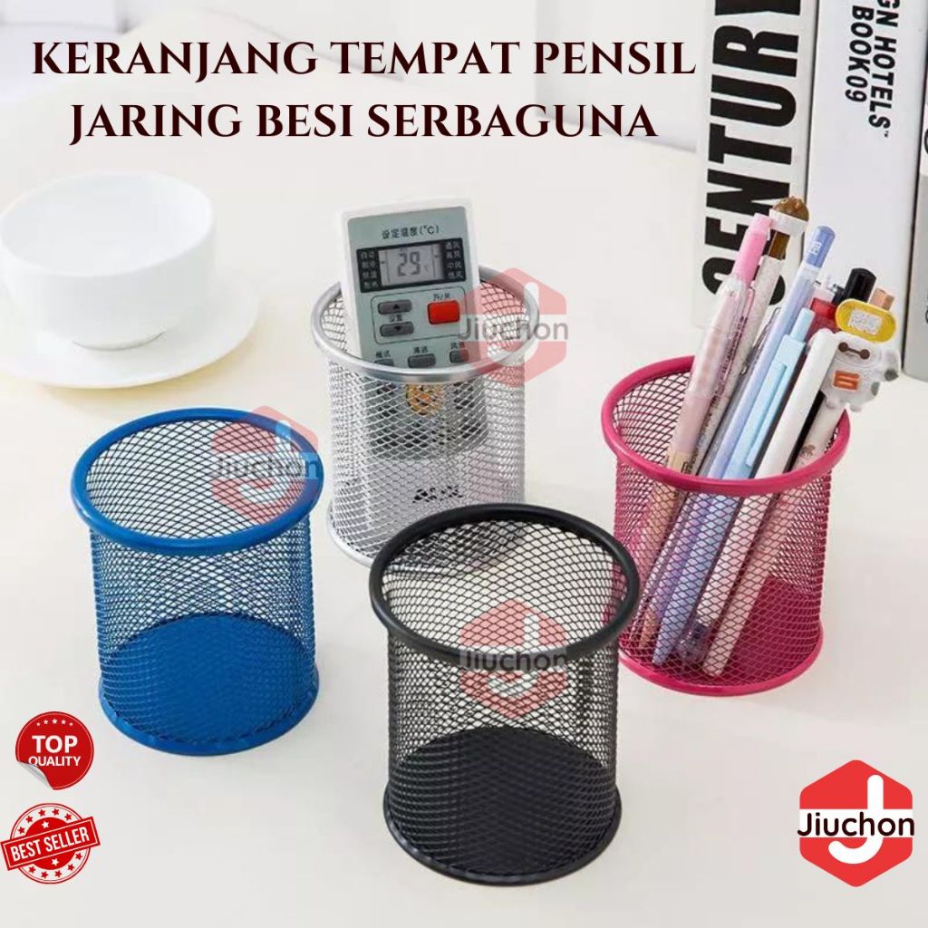 Jual JIUCHON Tempat Pensil Jaring Bentuk Bulat Bahan Besi / Pen Holder ...