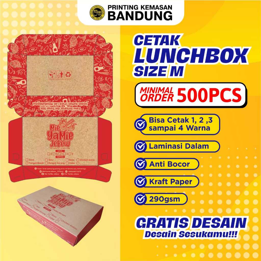 Jual Lunch Box Size M 290gr Custom Cetak Kotak Makan Kertas Brown Paper ...