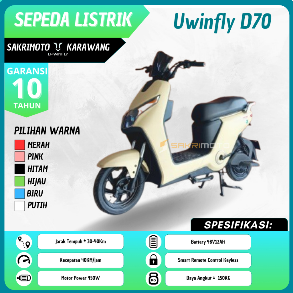 Jual Sepeda Listrik Uwinfly D70 new terbaru 48v/12ah 500watt Garansi ...