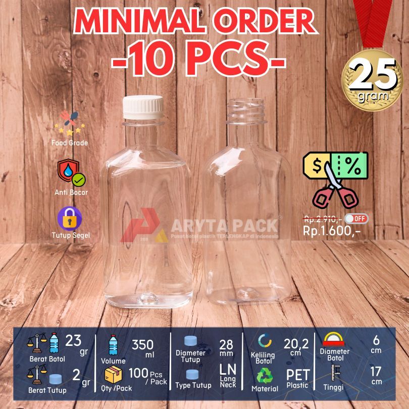 Jual Botol plastik PET 300ml gepeng minuman jus susu kopi tutup LN ...