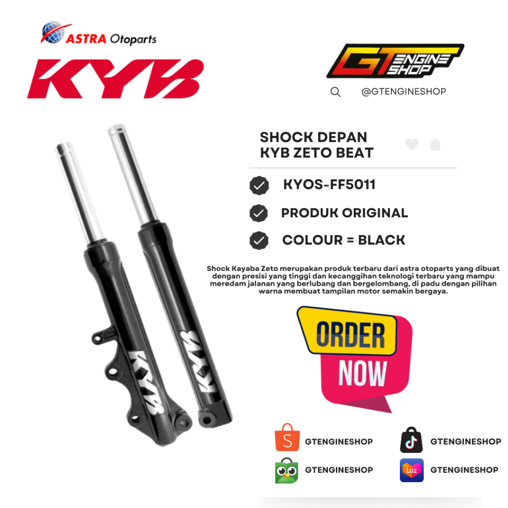 Jual Shockbreaker depan KYB ZETO honda beat karbu fi vario125/150 KYOS-FF5011 Hitam | Shopee ...