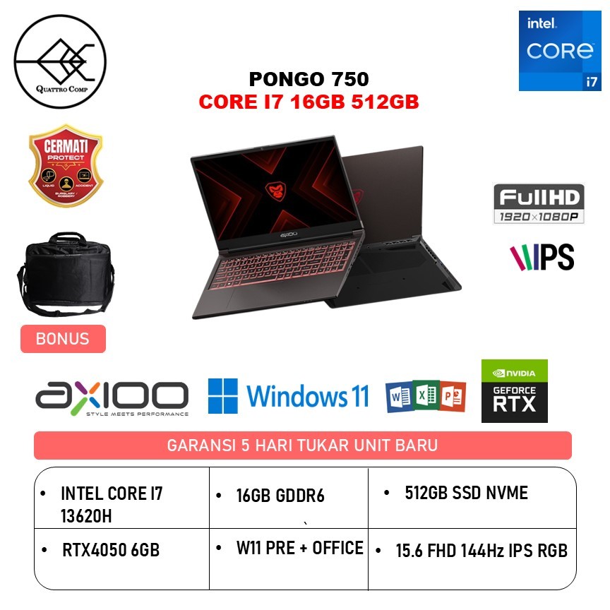 Jual Axioo Pongo 750 I7 13620H RTX4050 6GB/ 16GB 512GB DOS/W11 15.6Fhd ...