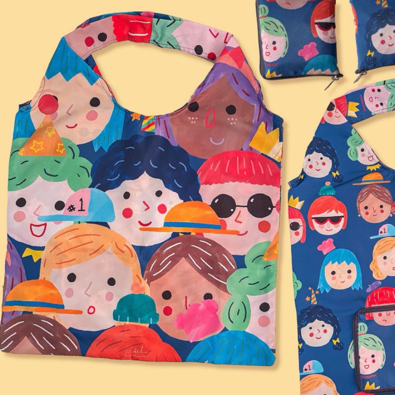 Jual Shopping Bag Party Faces, Pink Gingham, Cute Faces, Funny Faces ...