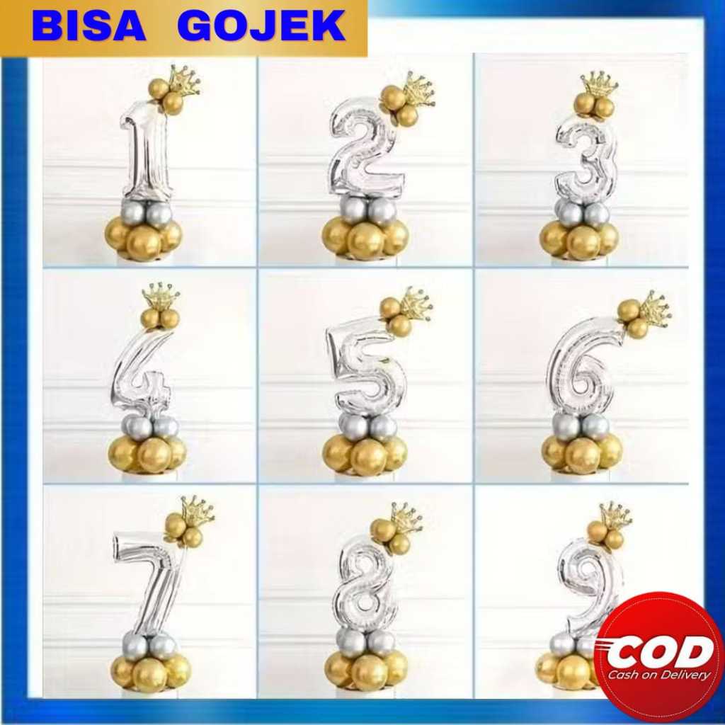 Jual Zifoil Balon Foil Angka Standing Dekorasi Silver Gold 80cm ...