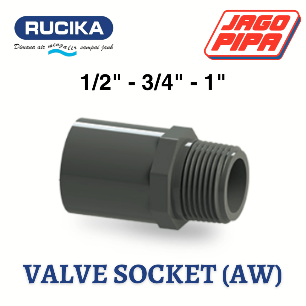 Jual Rucika Sock Drat Luar AW 1/2 - 3/4 - 1 Inch SDL Sok Valve Socket ...