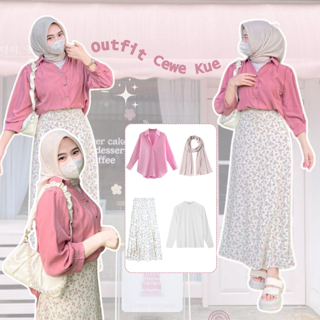 Jual 4 In 1 One Set Outfit Hijab Aestatic Korean Style Kekinian Elegan ...