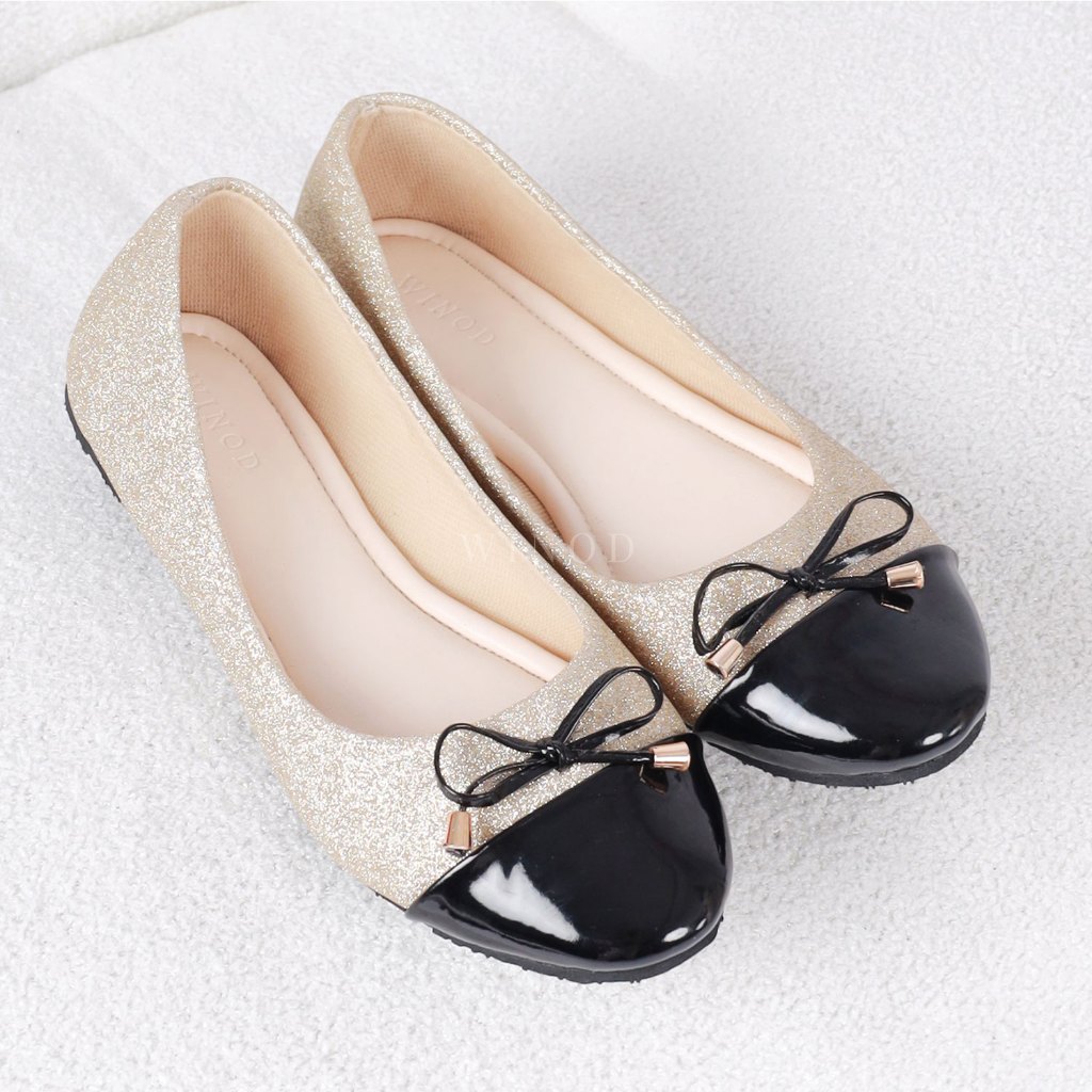 Jual WINOD Fuji Sepatu Flatshoes Sepatu Wanita Kerja Two Tone Pita ...