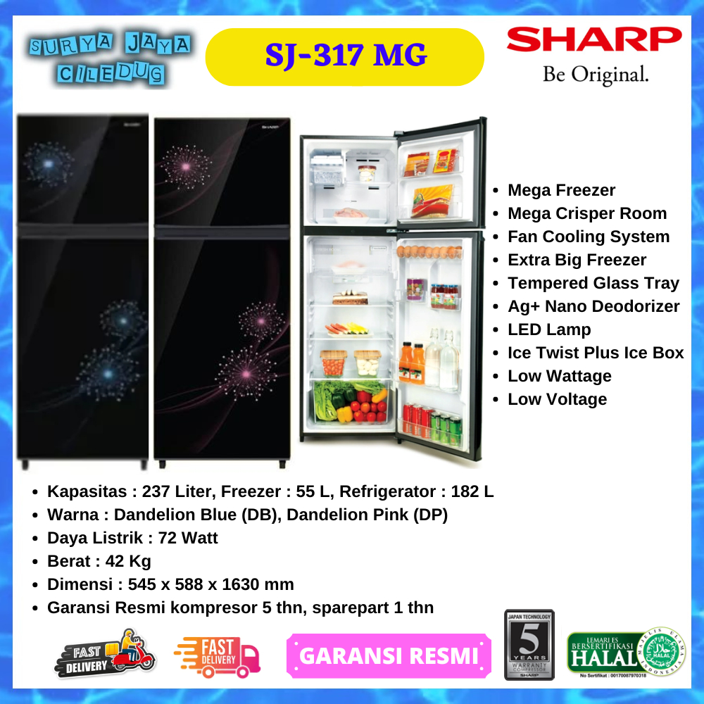Jual KULKAS SHARP SJ-317MG, SJ317MG, SJ 317 2 PINTU SHINE SERIES 237 LITER | Shopee Indonesia
