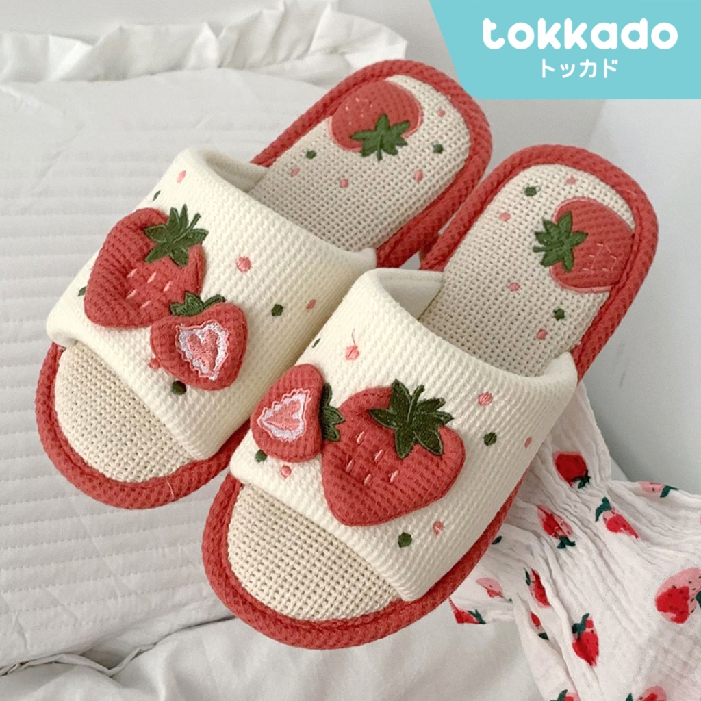 Jual TOKKADO Ichigo Slipper Sandal Rumah Kamar Kain Linen Rajut Buah ...