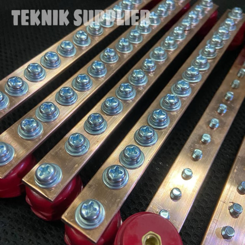 Jual busbar tembaga murni 5mm x 30mm x 250mm komplit 9 baut m6 / busbar ...