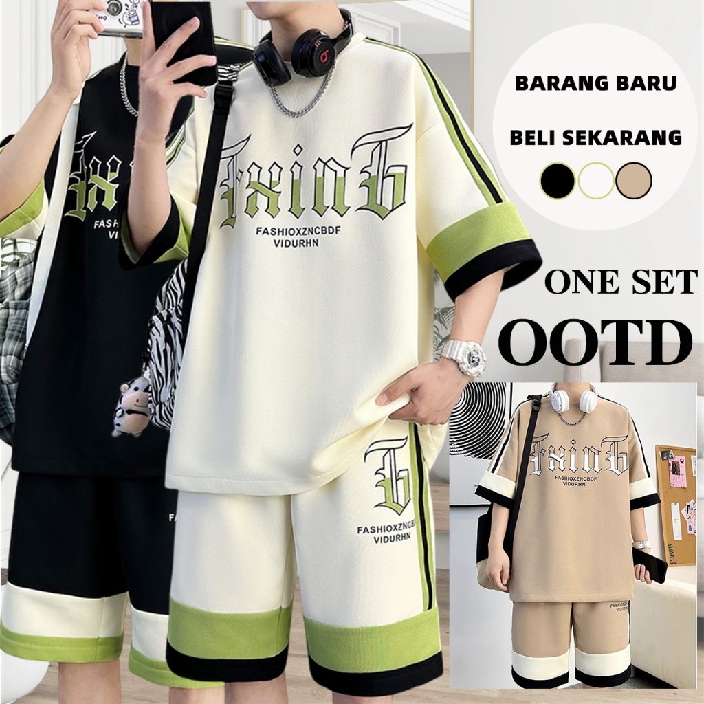 Jual baju setelan pria kaos setelan pria satu set Setelan Celana Pendek ...