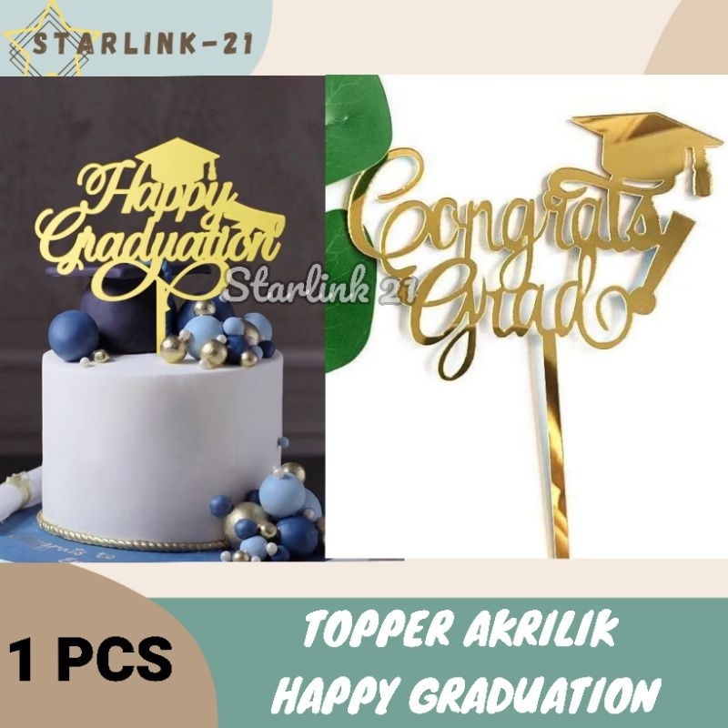 Jual TOPPER AKRILIK HAPPY GRADUATION | Topper Kue Wisuda | Shopee Indonesia