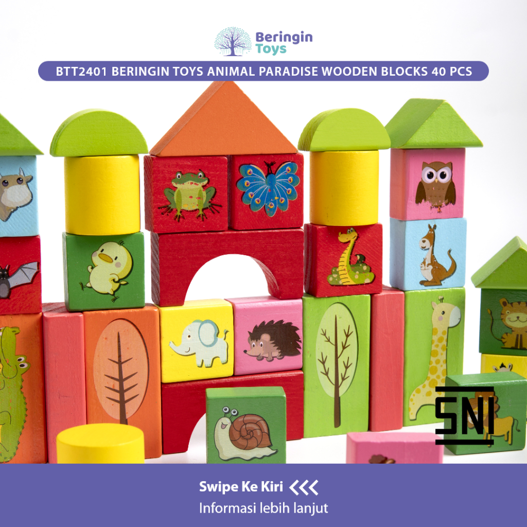 Jual Beringin Toys - Animal Paradise Wooden Blocks 40 Pcs / Bricks ...