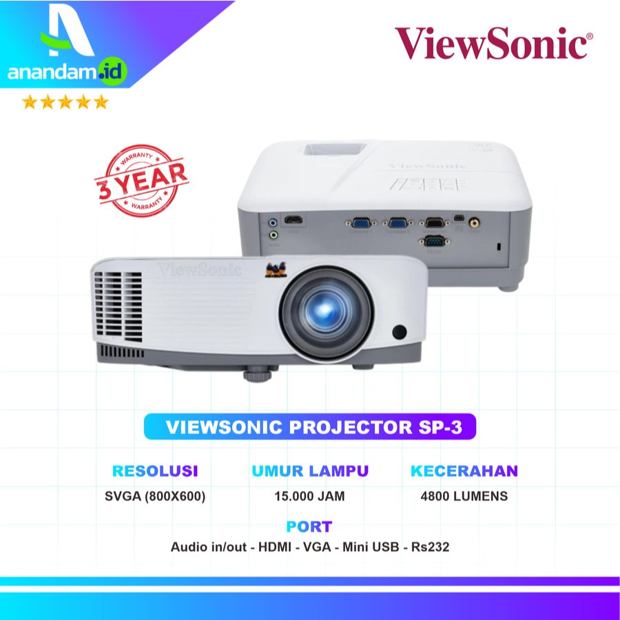 Jual VIEWSONIC PROJECTOR SP3 PROYEKTOR SP3 4800ANSI SVGA GARANSI RESMI ...