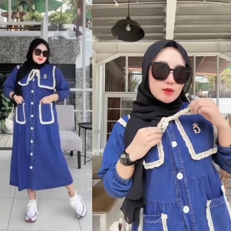 Jual Long Tunik Jeans Model Terbaru / Midi Dress Renda / Full Kncing ...