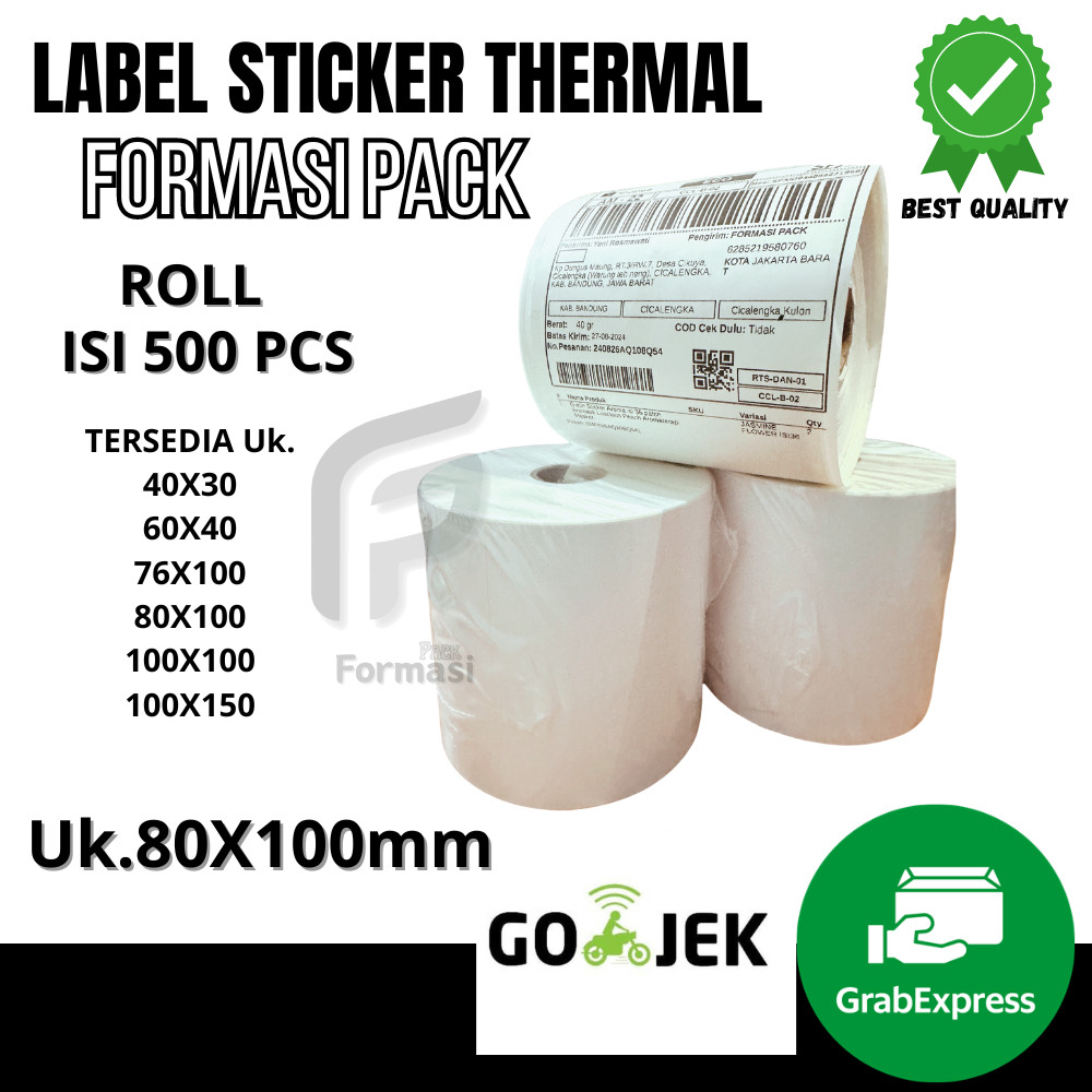 Jual LABEL STICKER THERMAL 80 x 100 mm Isi 500 Pcs STICKER DIRECT THERMAL 80x100 Isi 500 Pcs ...