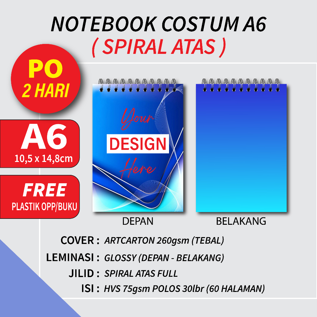 Jual NOTEBOOK/NOTES A6 COSTUM (SPIRAL ATAS) ISI 30LBR POLOS/GARIS ...