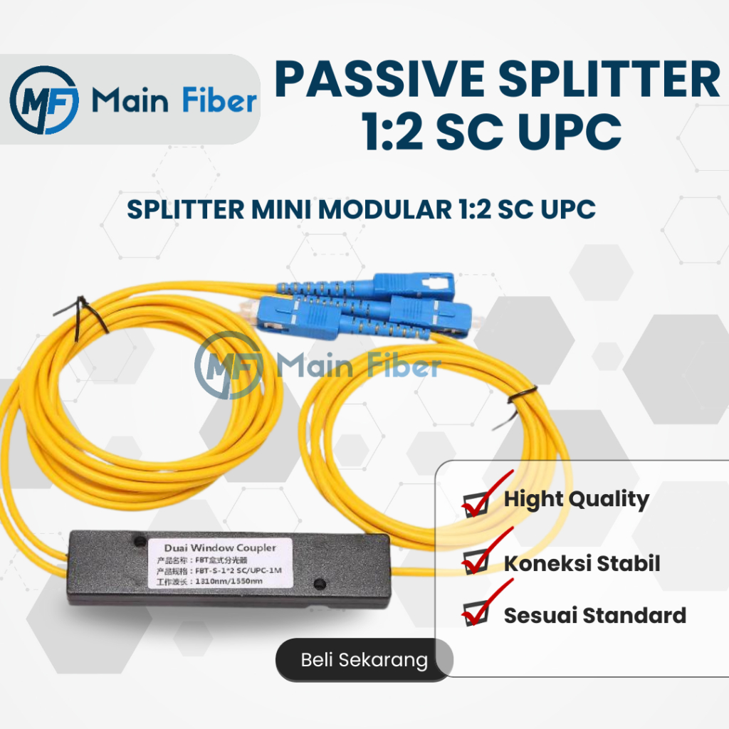 Jual PLC Passive Splitter 1:2 SC UPC Fiber Optic Splitter Mini Ratio ...