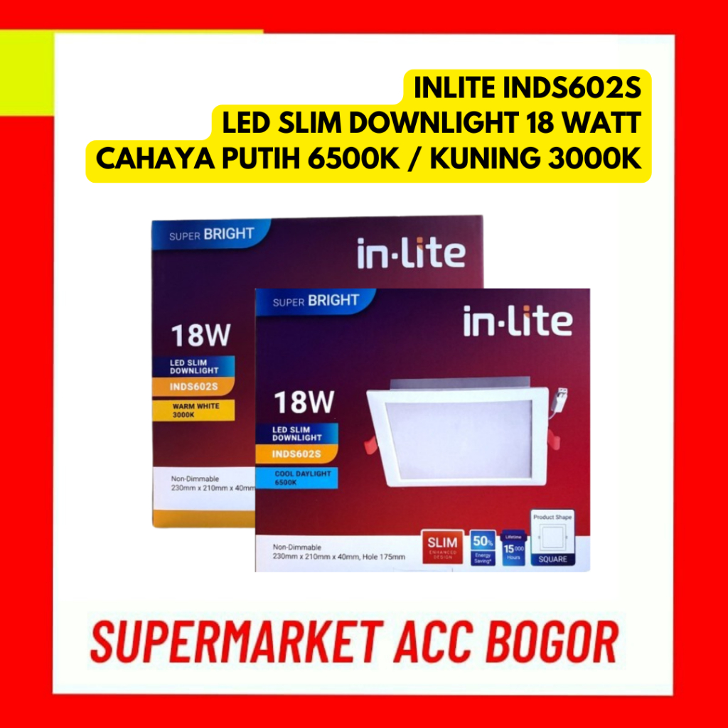 Jual INLITE LED Panel Plafon Slim Downlight Kotak 18W 18 Watt INDS602S ...