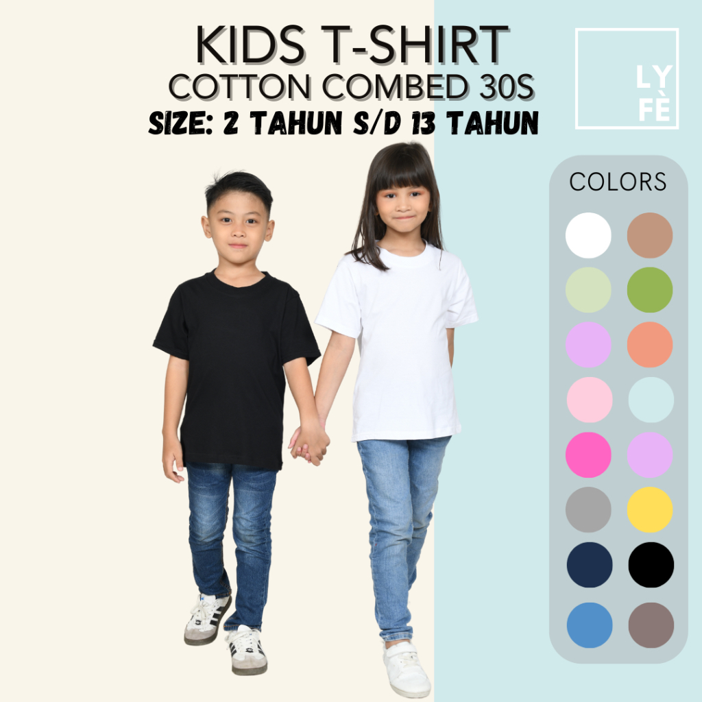 Jual KAOS POLOS ANAK LENGAN PENDEK COTTON COMBED 30S BAJU KAOS KIDS UMUR 2-13 TAHUN | Shopee ...