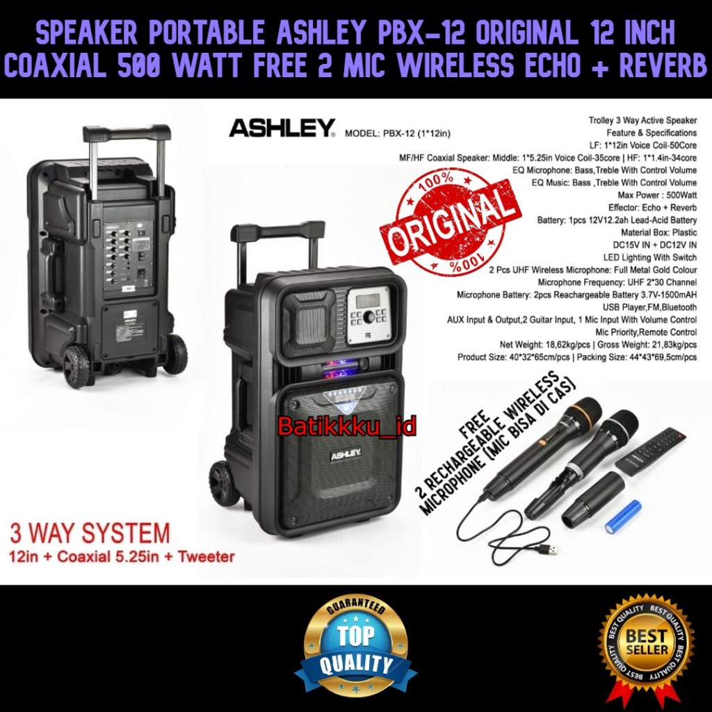 Jual Speaker Aktif Portable ASHLEY PBX 12 PBX12 Original 12 Inch 3 Way ...