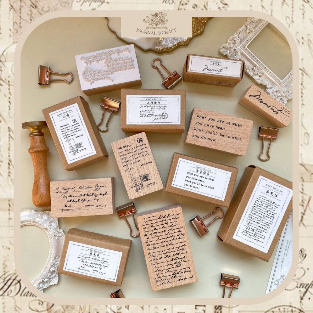 Jual stempel kayu motif tulisan vintage journal diy wooden stamp ...