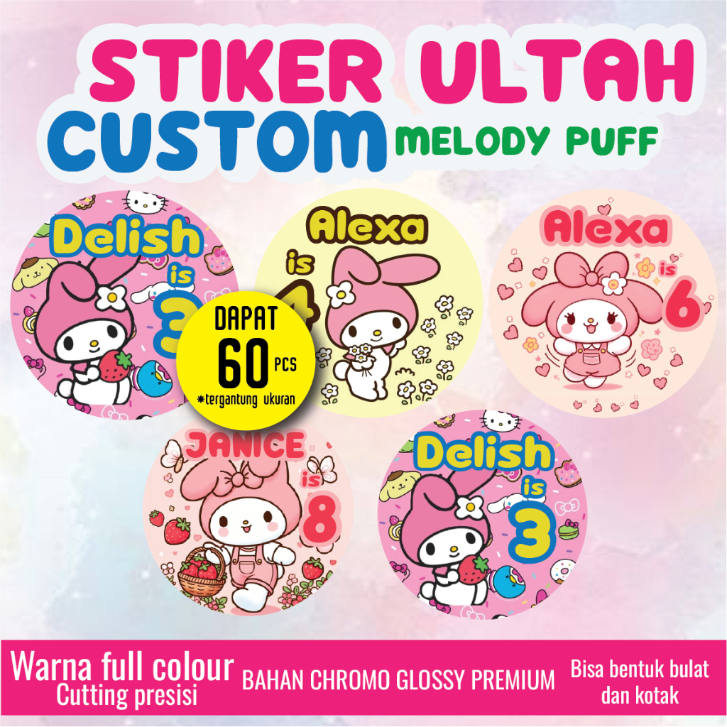 Jual label stiker ultah anak [ my melody puff ] Ulang Tahun Anak ...