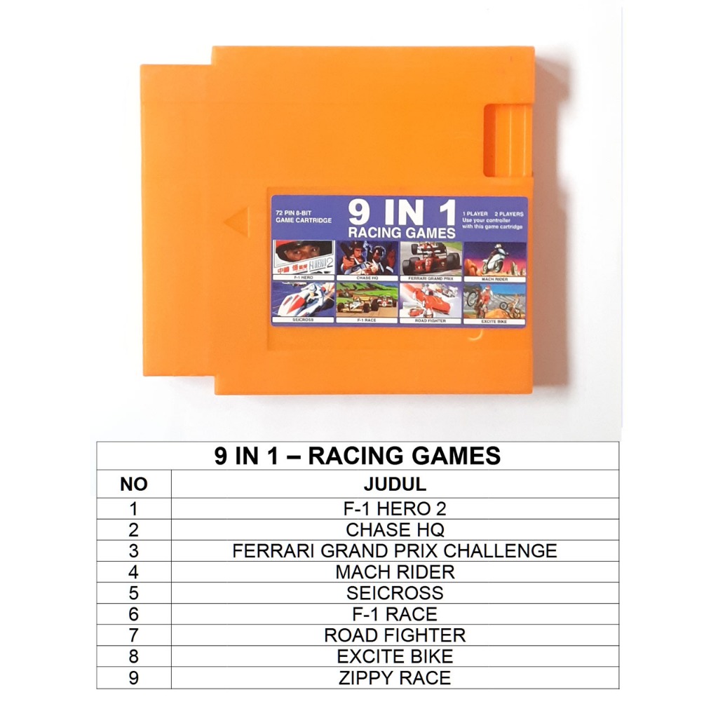 Jual Kaset Vcom "9 in 1" Racing Nintendo 8 Bit 72 Pin Tested Normal ...