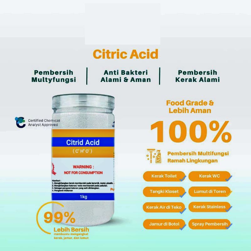 Jual CITRIT ACID 1KG CITRUN CITRIC ACID BUBUK PEMBERSIH SERBAGUNA ...