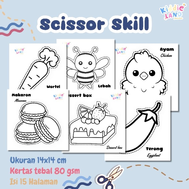 Jual KIDDIELAND worksheet Scissor Skill lembar aktivitas mainan edukasi ...