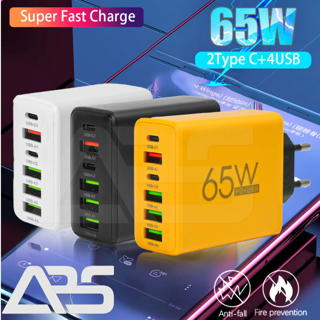 Jual Batok Charger 65w Fast Charging 4 Port Usb A + 2 Port PD Charge ...