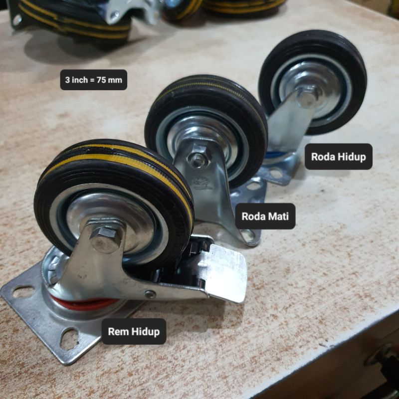 Jual [1 BUAH] RODA KARET | RODA TROLI GEROBAK ETALASE LEMARI 3 4 5 INCH ...