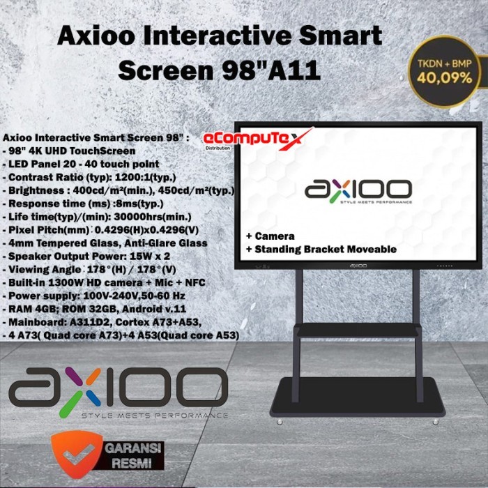 Jual AXIOO INTERACTIVE SMART SCREEN 98" SMART BOARD GEN 2+STANDING ...