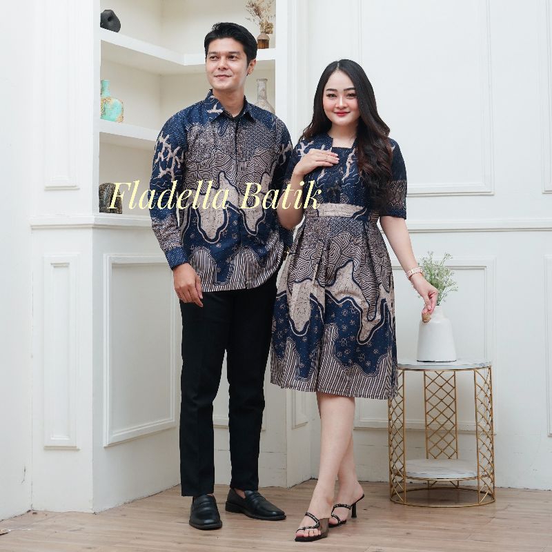 Jual Dress batik couple navi / dress pesta navi mewah | Shopee Indonesia