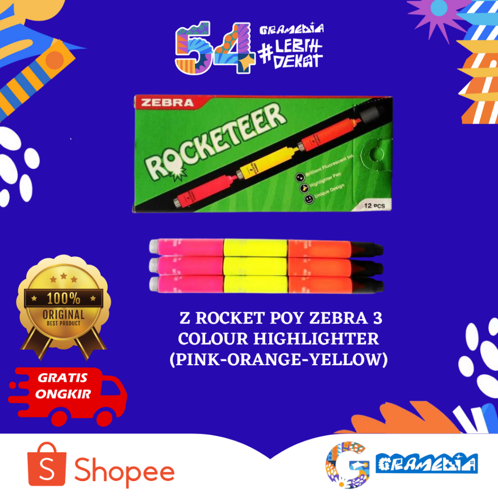 Jual Gramedia Bogor - Z Rocket Poy Zebra 3 Colour Highlighter (Pink ...