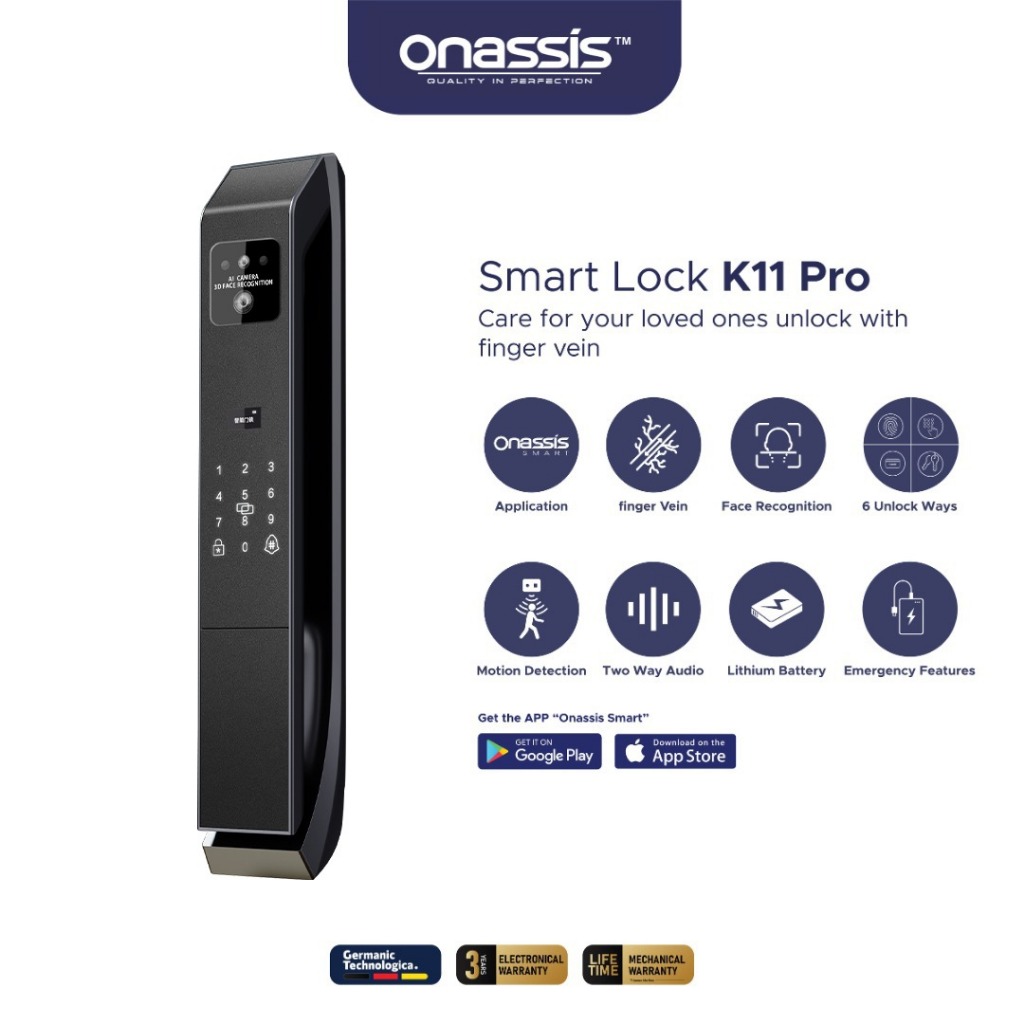 Jual ONASSIS SMART LOCK K11 PRO WITH 3D FACE ID,1 WAY VIDEO CALL, 2 WAY ...