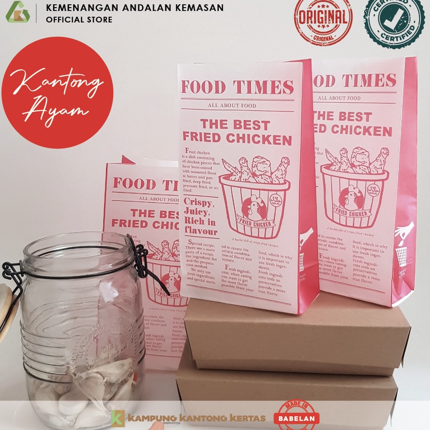 Jual Kantong Kes Fried Chicken FOOD TIMES ISI 5 Paper Bag Bungkus Fried ...