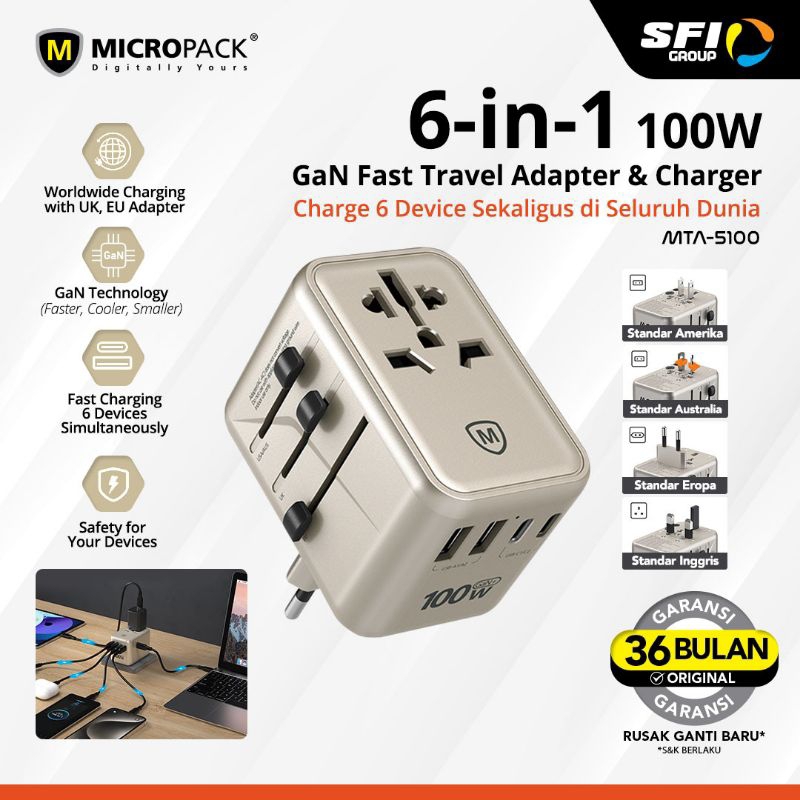 Jual MICROPACK 100W Worldwide Universal Travel Adapter Fast Charging MTA-5100 | Shopee Indonesia