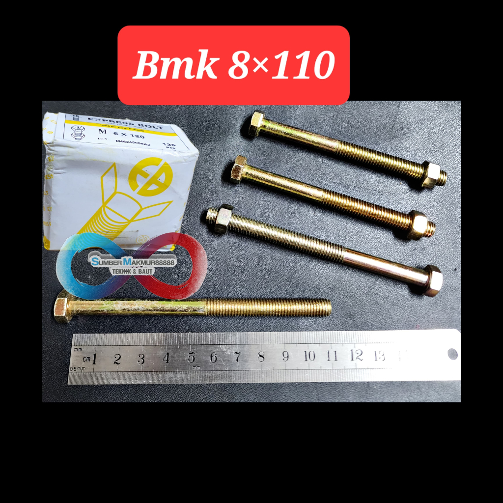 Jual baut mur kuning / bmk M 8×110 ( isi 125 pcs ) | Shopee Indonesia